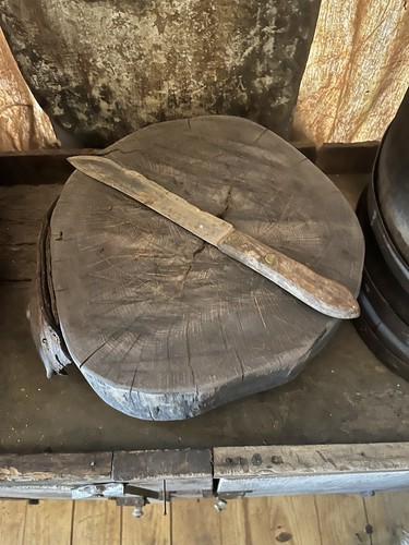 Early Primitive Old Blue Chopping Block~ Old Leather Old Wood Knife | eBay
