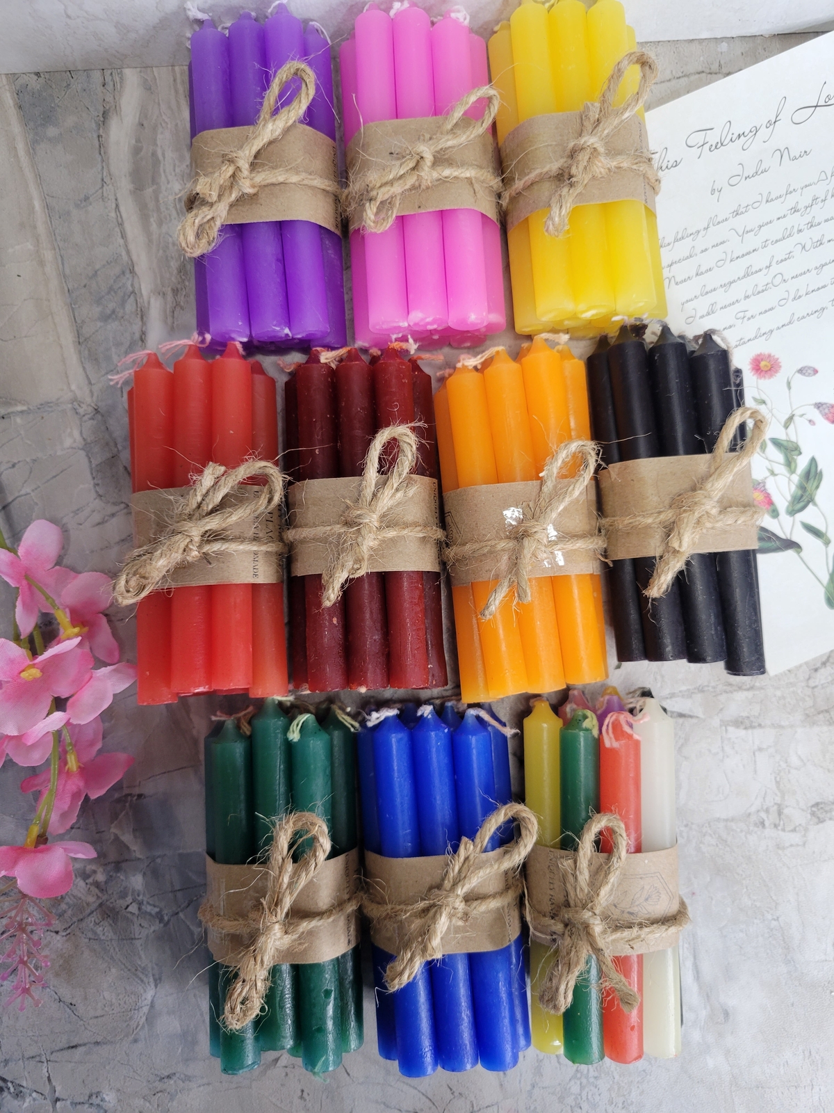 Packs of 10 colored spell candles, 4'' chime candles for spells, ritual ...