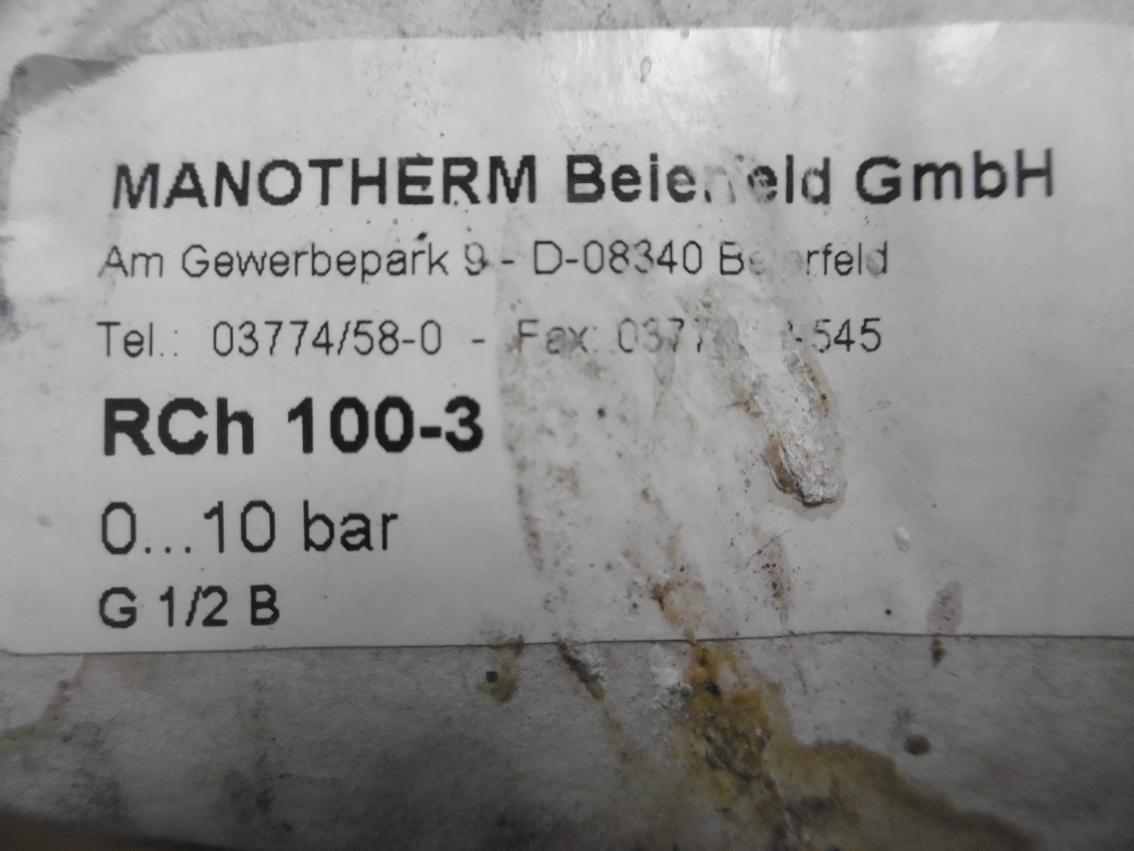 MANOTHERM Manometer RCh 100-3 1/2" 0-10 Bar NEU OVP | eBay