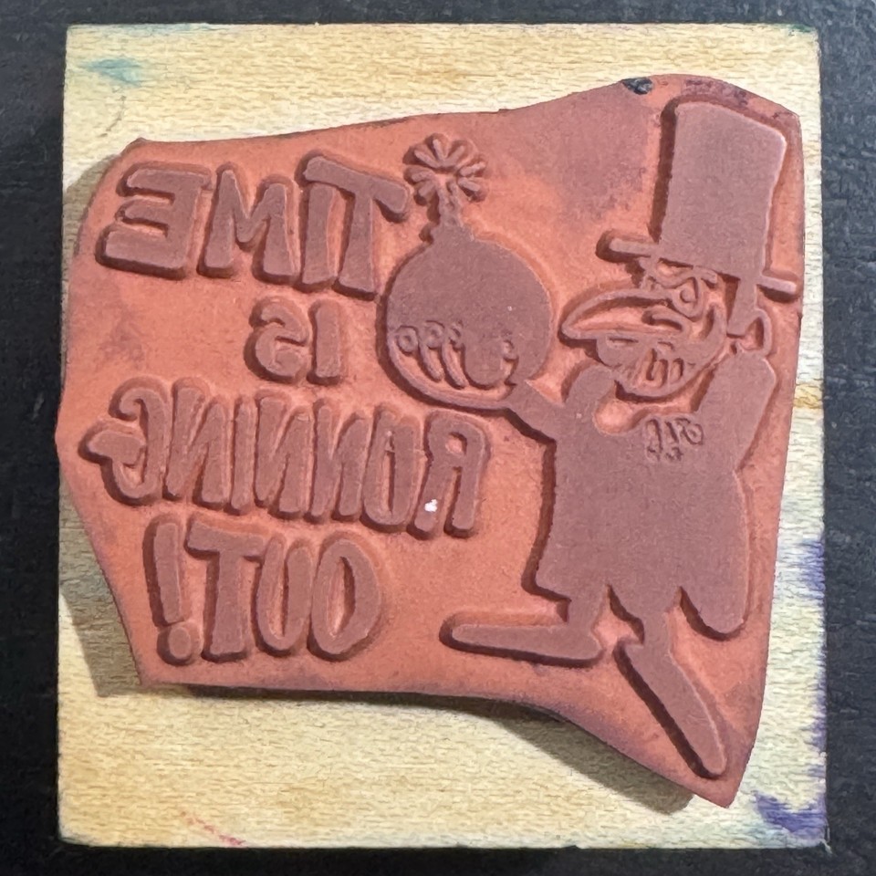 PAT Ward Boris Time Is Running Out Rubber Stamp Wood Mount HTF ...