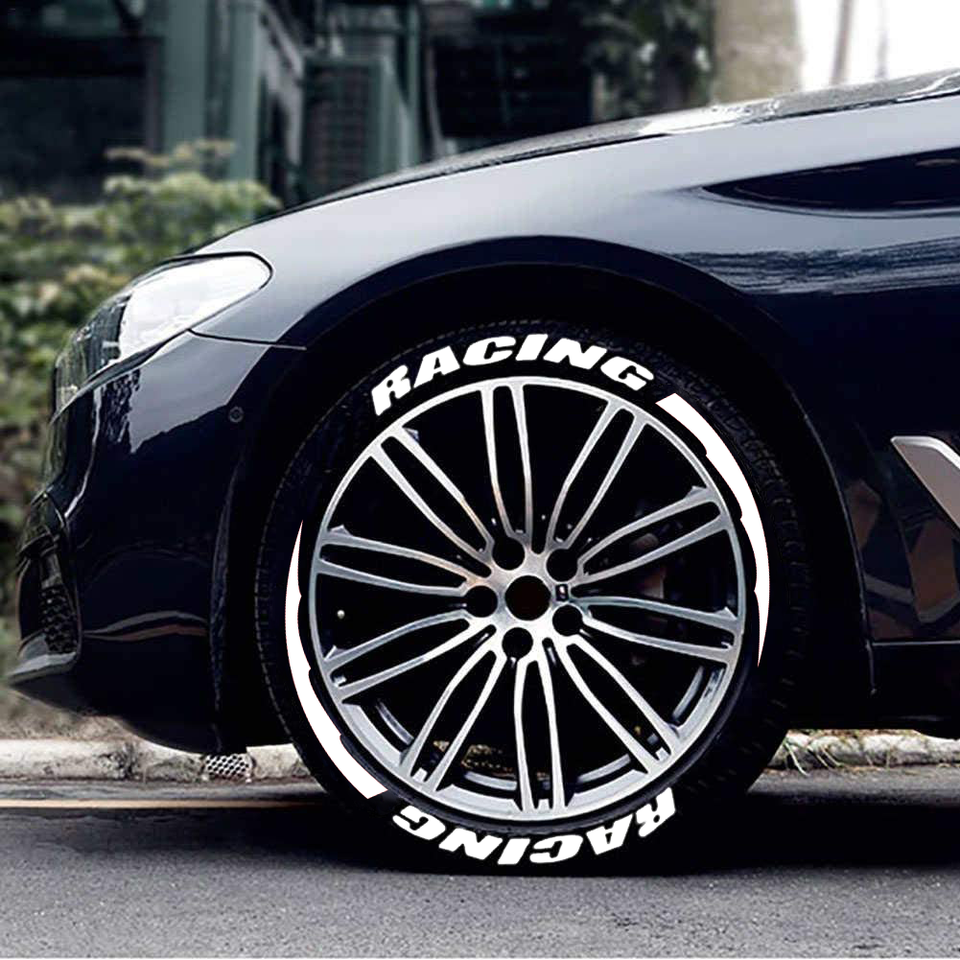 RACING Tire Lettering Sticker 1.06'' 14''-22'' Wheel 8 Sets White ...