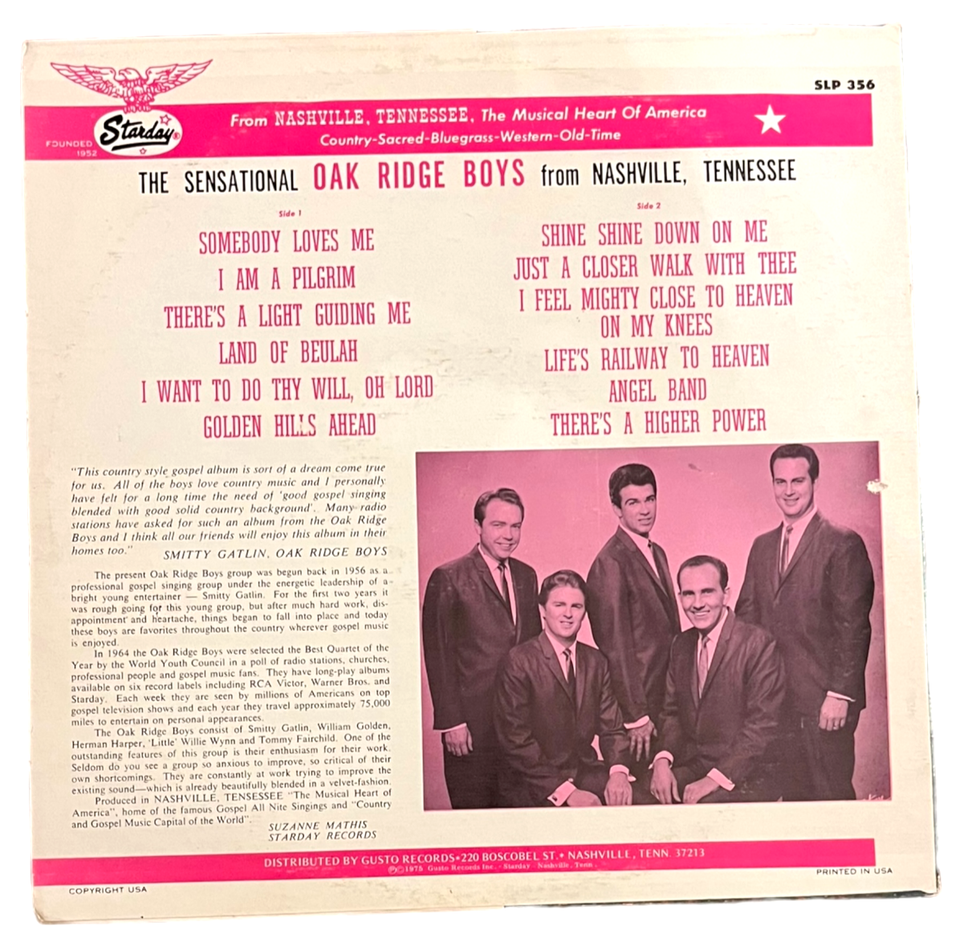 OAK RIDGE BOYS - The Sensational from NASHVILLE, TN - STARDAY Record SLP 356 LP | eBay