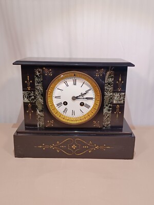Antique French Eastlake Victorian Black & Gray Stone Clock by S Marti ...
