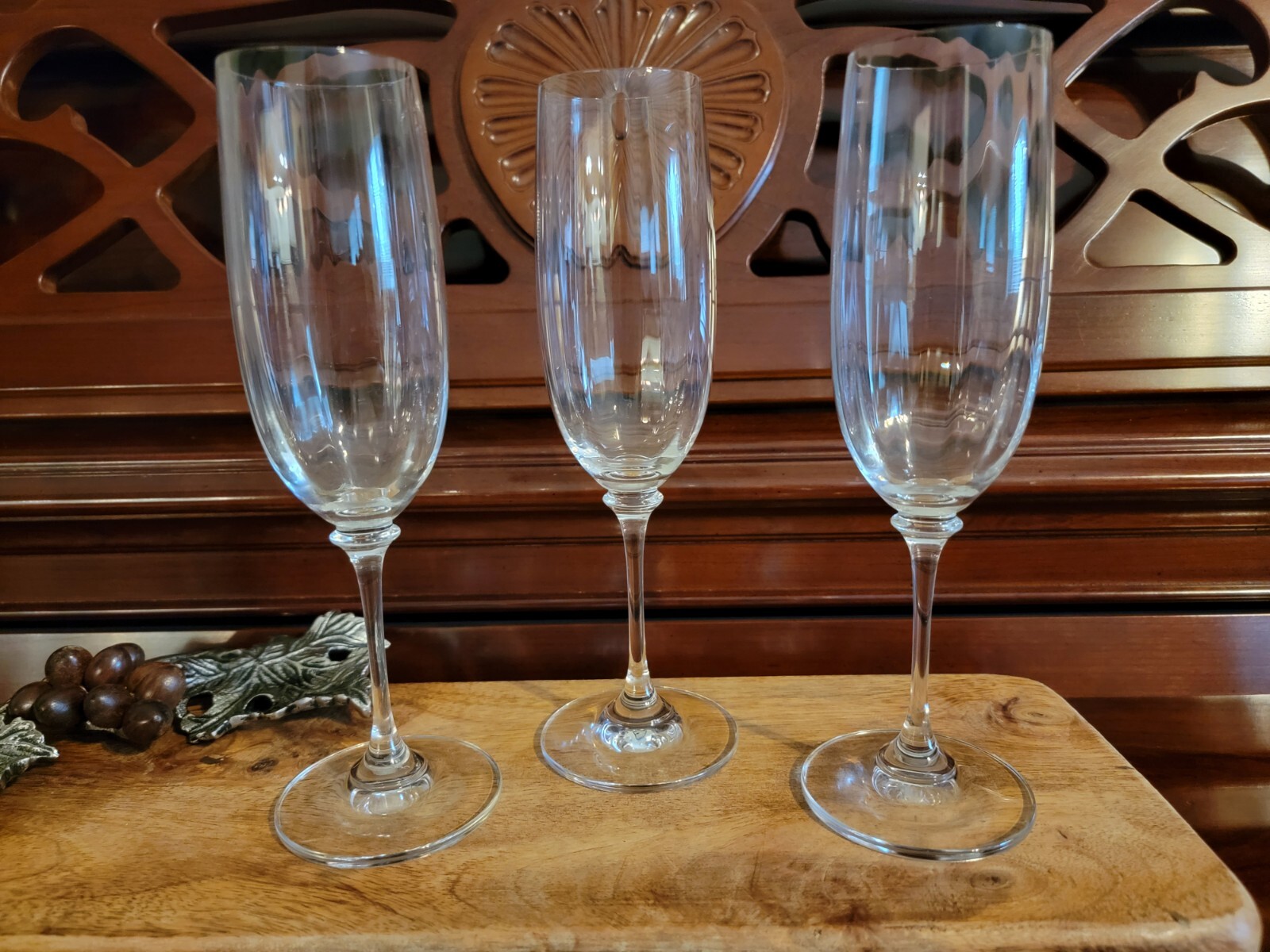 3 Mikasa Stephanie Crystal Champagne Flutes Glasses - Optic Bowl Wafer ...