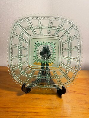 Imperial Green Beaded Block Glass 7 3/4" Square Plate | eBay