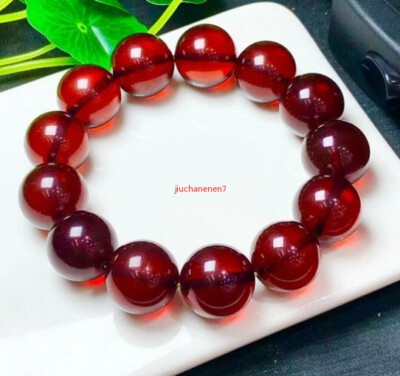 16mm Natural Red Blood Amber Gemstone Crystal Bead Bracelet AAAAA ...