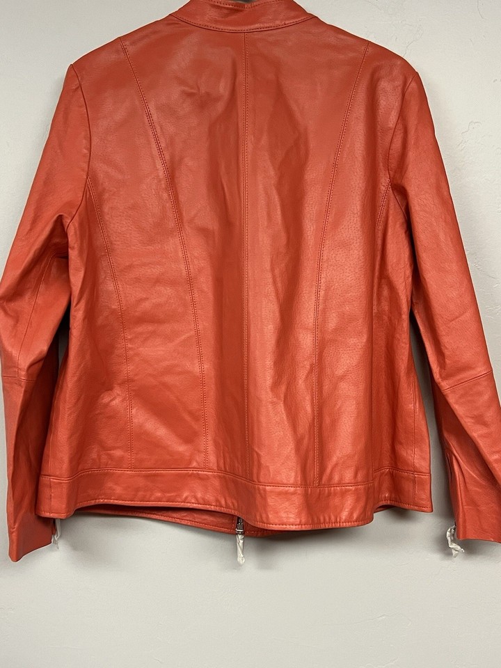Orange Coral 100% Leather Moto Jacket Full Zip Jessica London Womens 20 ...