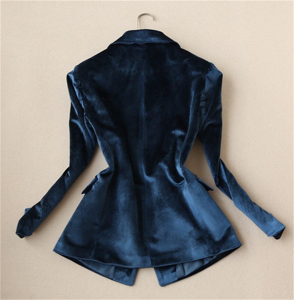 Navy Blue Velvet Women's Suits Slim Fit 2 Pcs Jacket Blazer Ladies ...