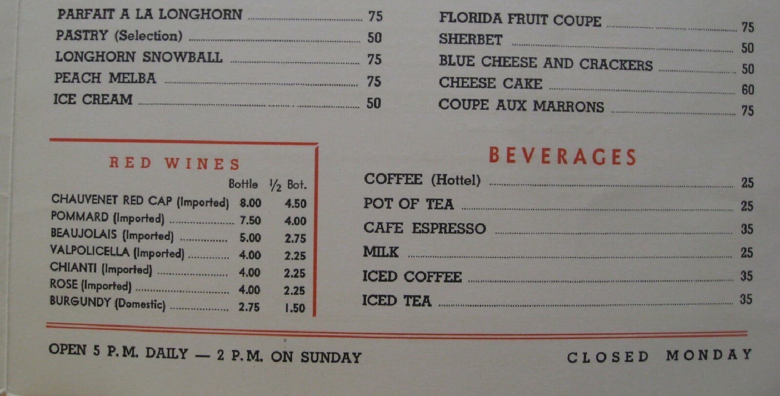 Restaurant Menu For The Longhorn Restaurant, Rockville Centre Long ...