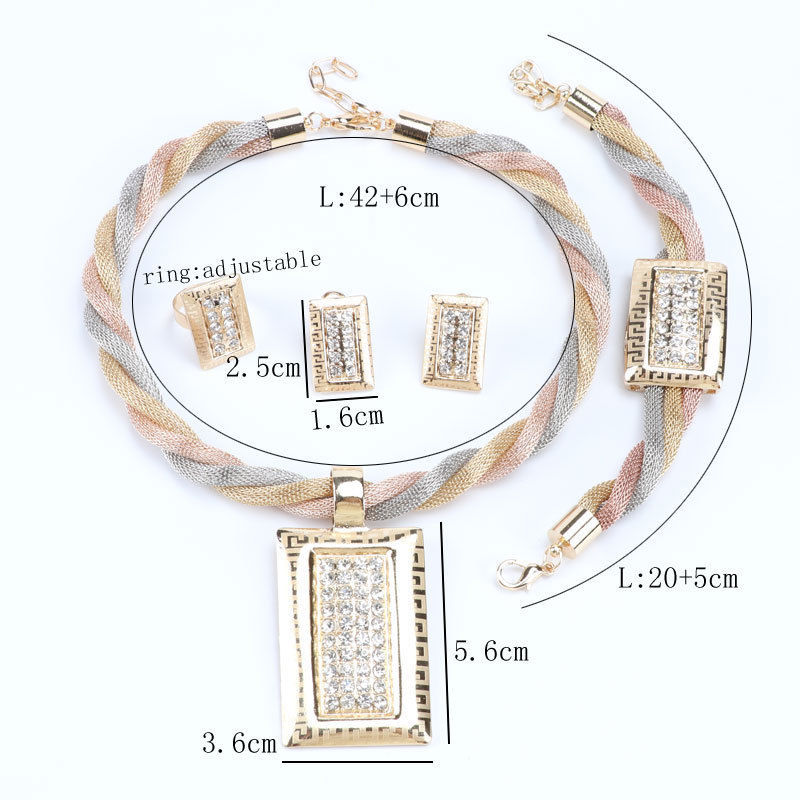 Gold plated Crystal Rectangle Shield with Multi Color Chain 4 Pieces ...