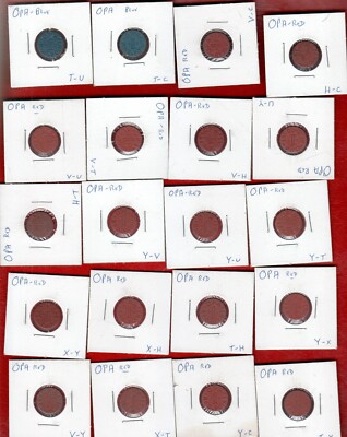 Lot of 2O WWII World War OPA Red AND BLUE Point Food Rationing Tokens ...