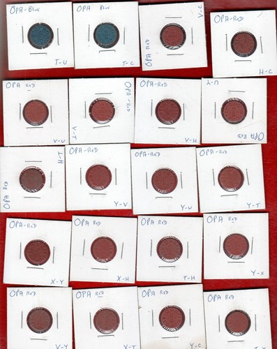 Lot of 2O WWII World War OPA Red AND BLUE Point Food Rationing Tokens ...