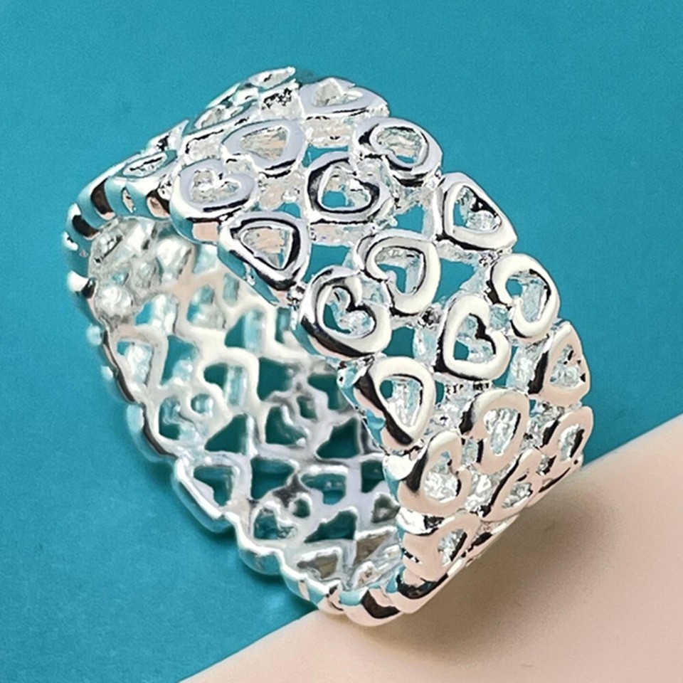 925 Sterling Silver Multi Heart Link Ring Women Party Fashion Charm ...