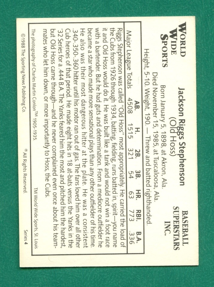 1988 THE SPORTING NEWS PUBLISHING CO. WORLD WIDE SPORTS JACKSON RIGGS ...