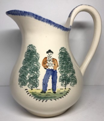 Large Pitcher Blue Trim St Clément Country Decor H 20 L 19 L 14 Cm | eBay