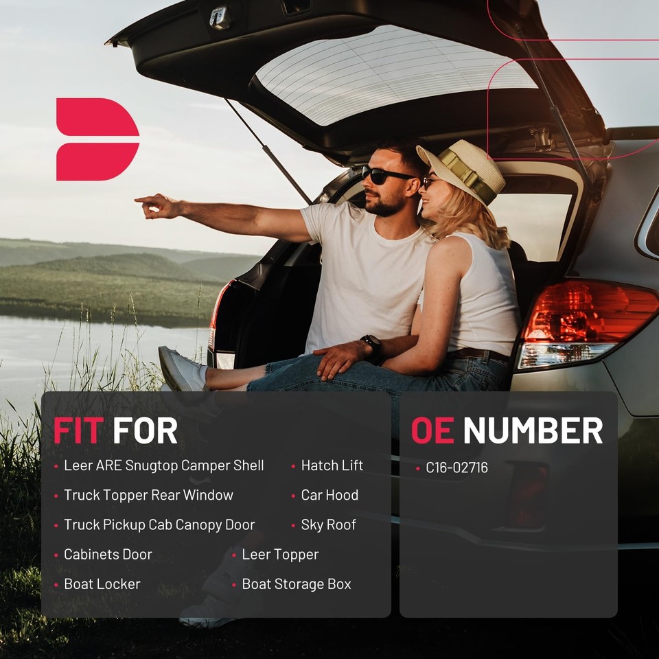 C16-02716 12" 13Lb/58N Gas Struts for Leer Camper Shell Truck Topper ...