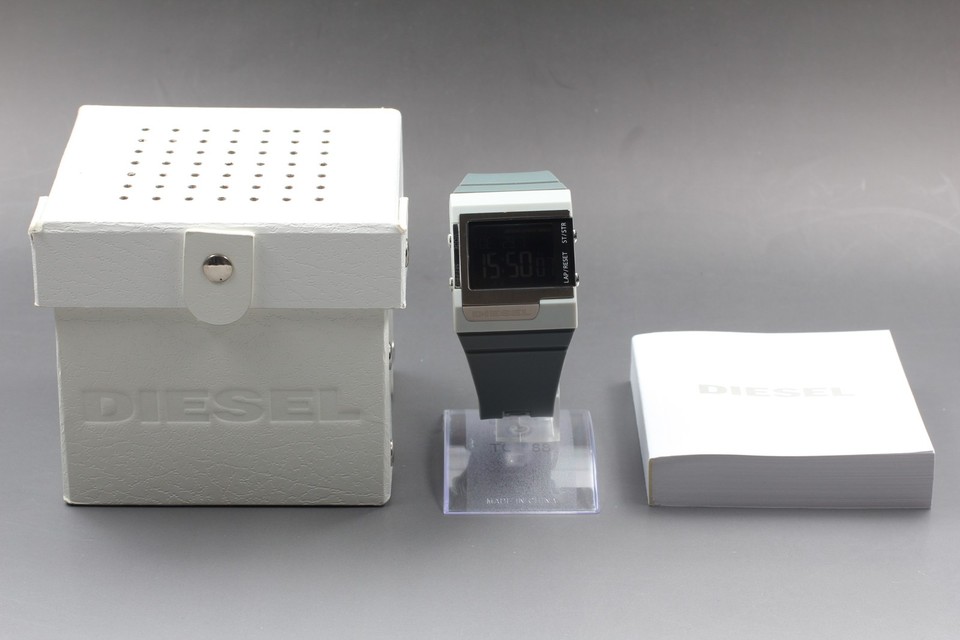 Near MINT w/ Box Paper* DIESEL DZ-7183 White Square Men's Digital Watch ...