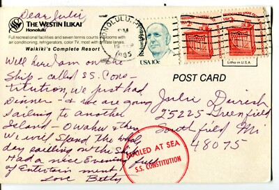1985 Sea Post Posted Sea SS Constitution cachet entered mail stream at ...