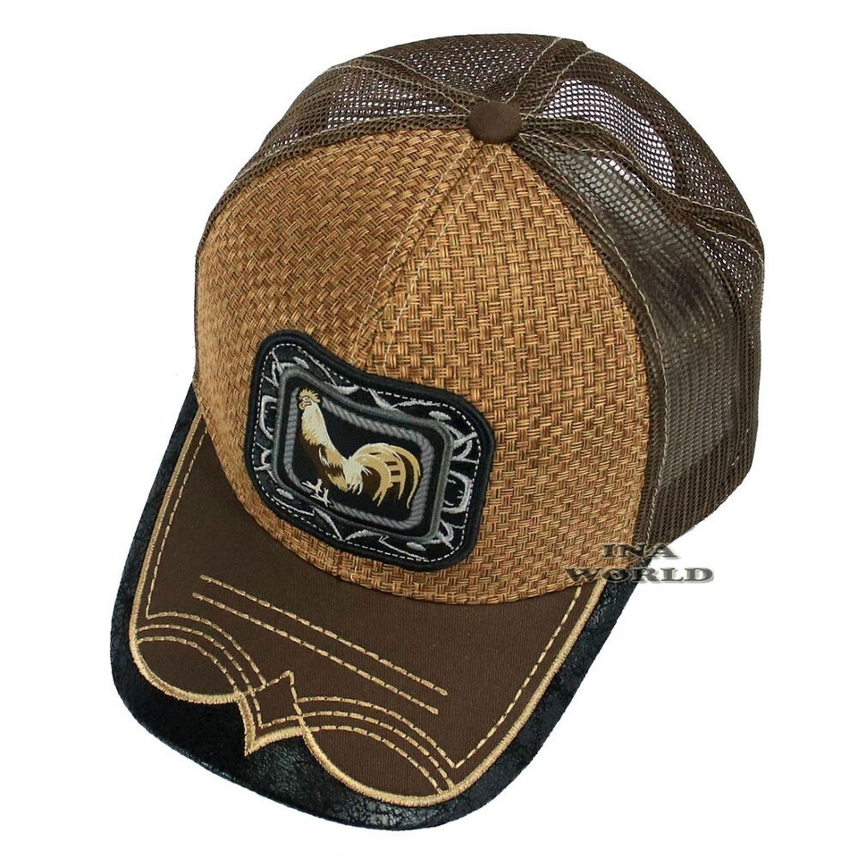 ROOSTER Hat Straw Cap Mesh Trucker Snapback MEXICO Western Style ...