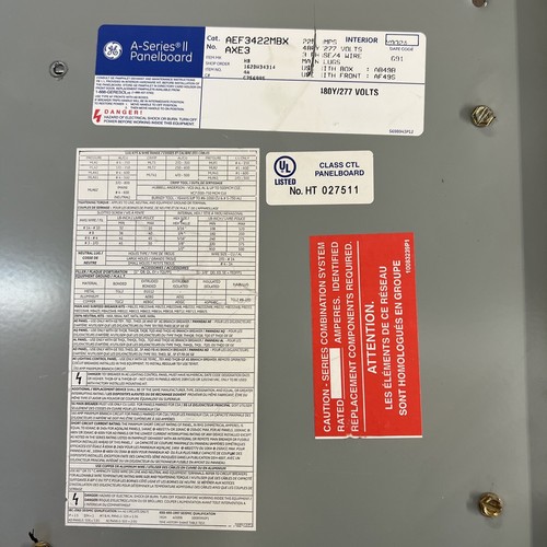 GE MAIN LUG PANEL BOARD 225 AMP 480V 42 SPACE NEMA 1 AEF3422MBX WITH ...