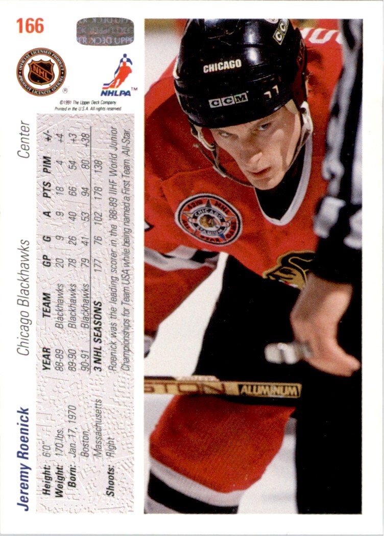 1991-92 Upper Deck #166 Jeremy Roenick Chicago Blackhawks | eBay