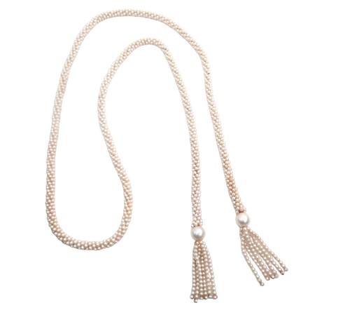 vtg pearl Lariat necklace / belt w tassels | eBay
