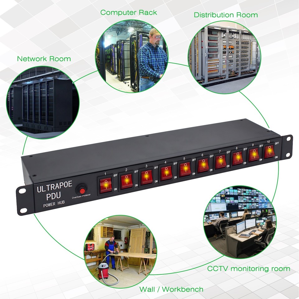 10 Outlets 1U PDU Rack Mount Power Strip-Network Server Racks - Surge ...