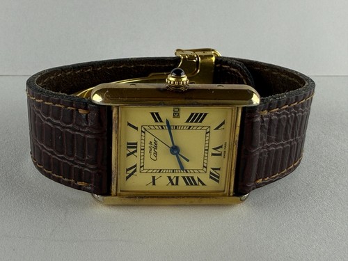 Must de Cartier TANK 2413 Argent 925 Quartz Watch 687 movement | eBay