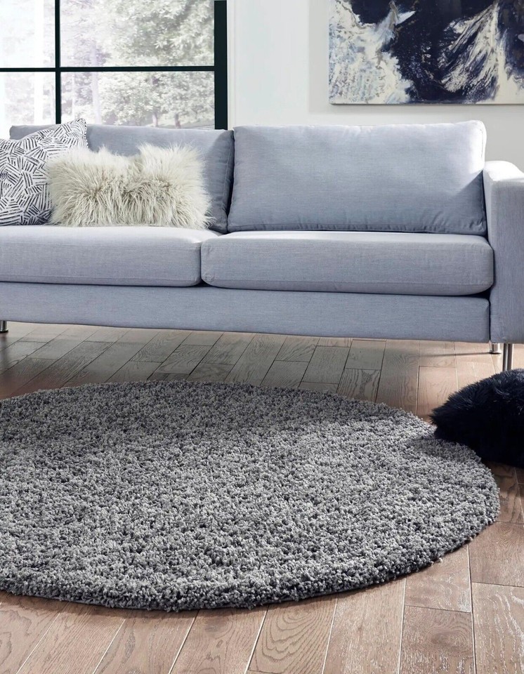 MODERN Circle Round Verona Shaggy Rugs Thick Pile Floor Round Mats Area ...