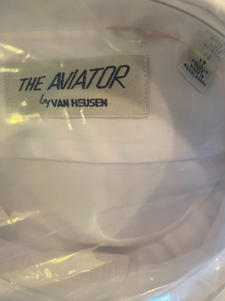 NEW Van Heusen AVIATOR Size 17 White Short Sleeve Shirt Epaulets ...