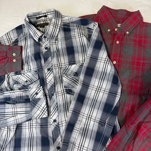 Helix Western Blue Plaid Roll Tab Sleeves & Merona Red Plaid Shirts Men ...