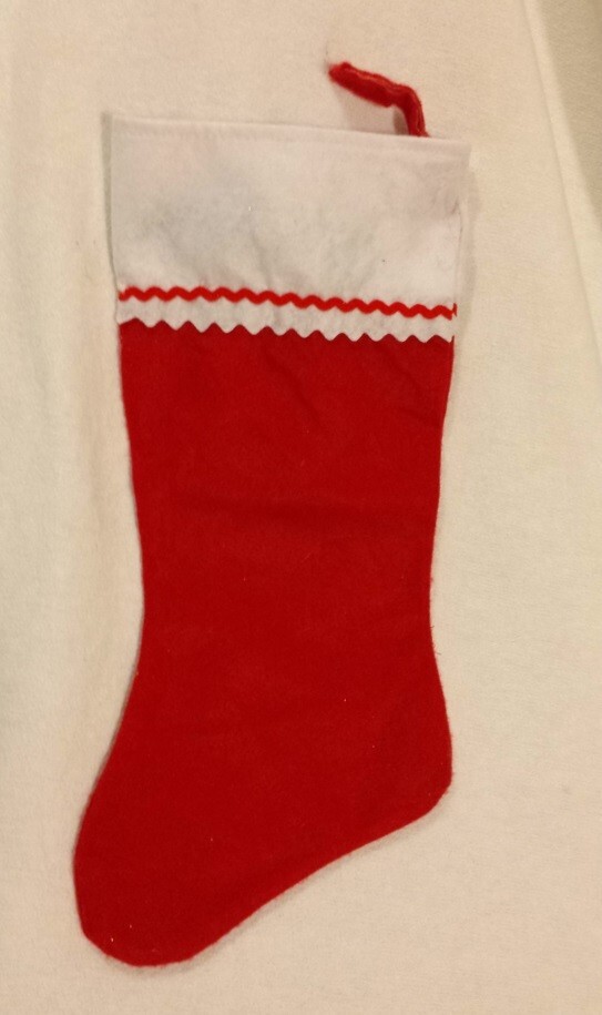 Red & White Christmas Stocking Felt Holiday Lights Gift Holder Glitter ...