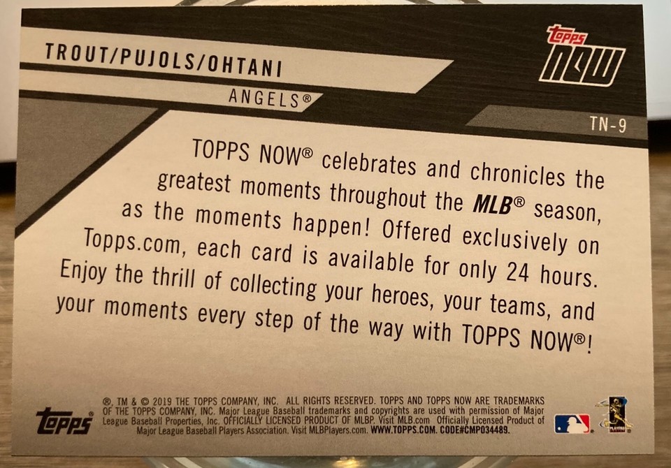 2019 Topps Now Review #TN-9 SP TROUT PUJOLS Shohei OHTANI Angels READ ...