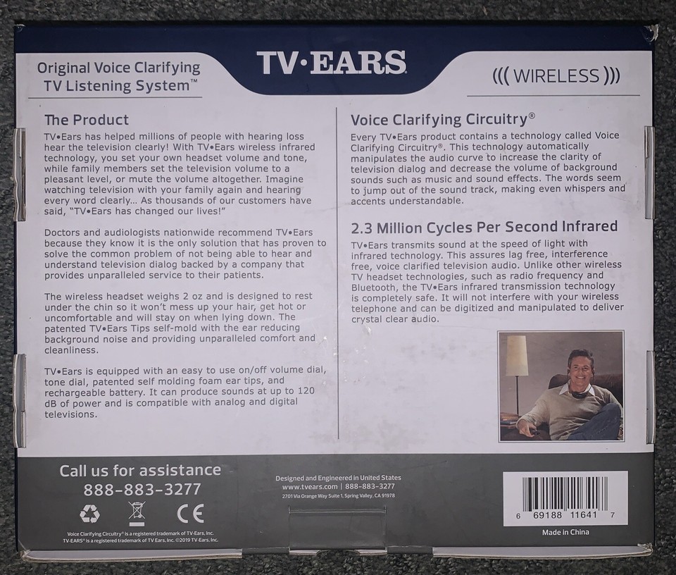 TV EARS Orig Voice Clarifying Listening System Wireless NEW Great For ...