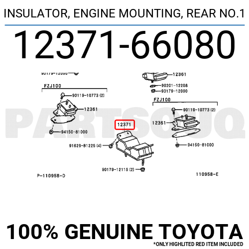 1237166080 Genuine Toyota INSULATOR, ENGINE MOUNTING, REAR NO.1 12371 ...