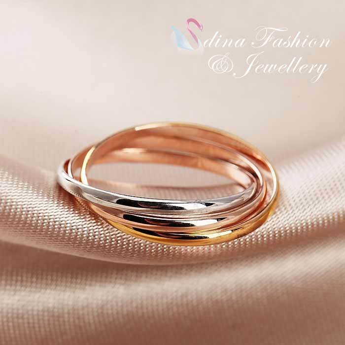18K Yellow, Rose & White Gold Plated Stylish Triple Crossover Ring Jewellery | eBay