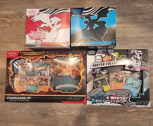 Black Bolt & White Flare ETB; Poster Col & Charizard Box Set of 4 New ...