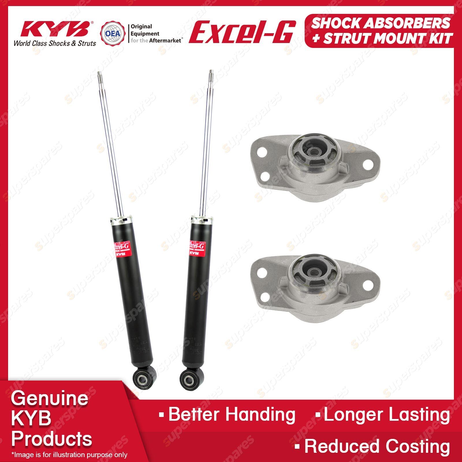 Pair Rear KYB Shock Absorbers Strut Mount Kit for Volkswagen Golf Mk V ...