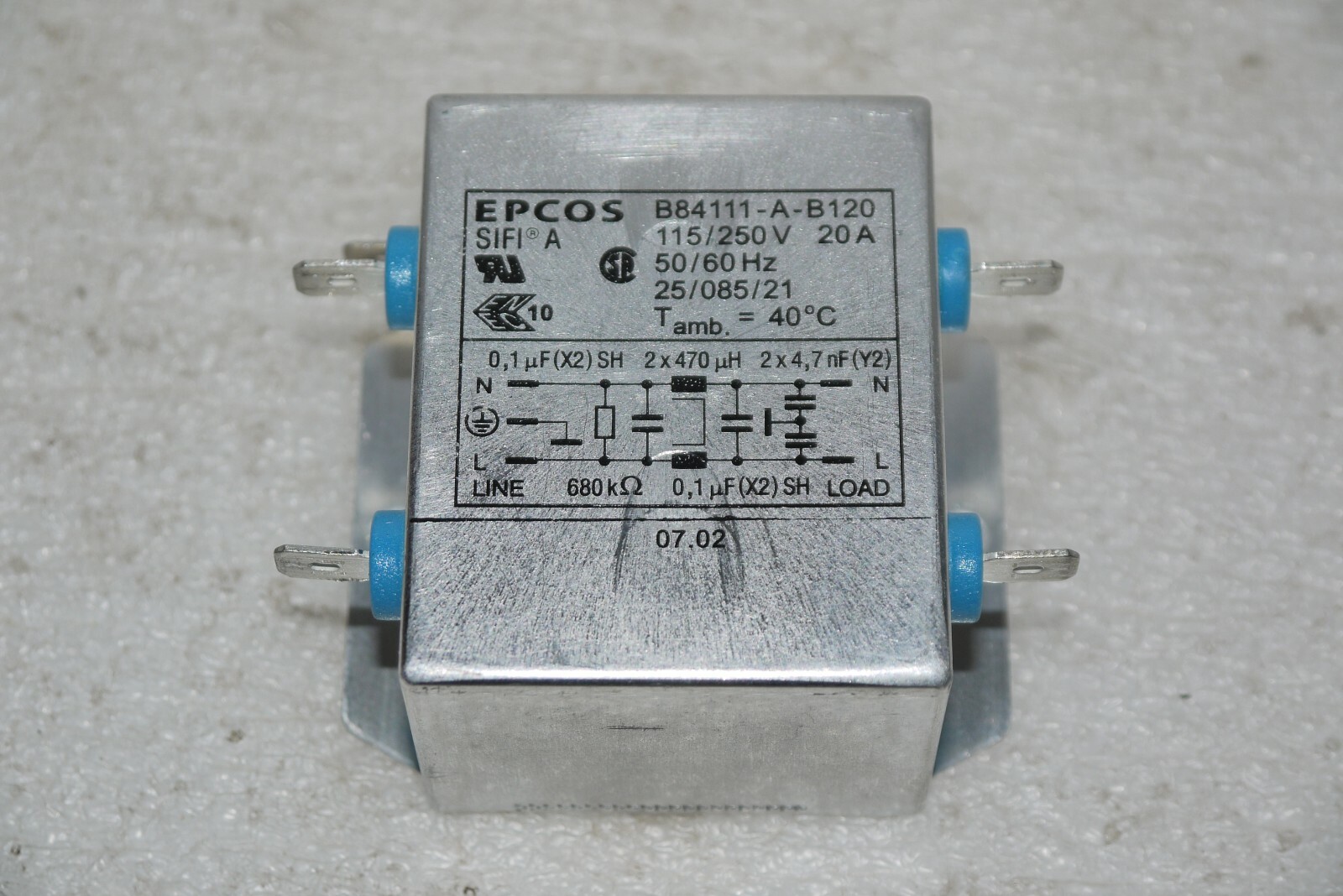 EPCOS B84111-A-B120 POWER LINE CONDITIONER FILTER 115/250 VOLT 20 AMP ...