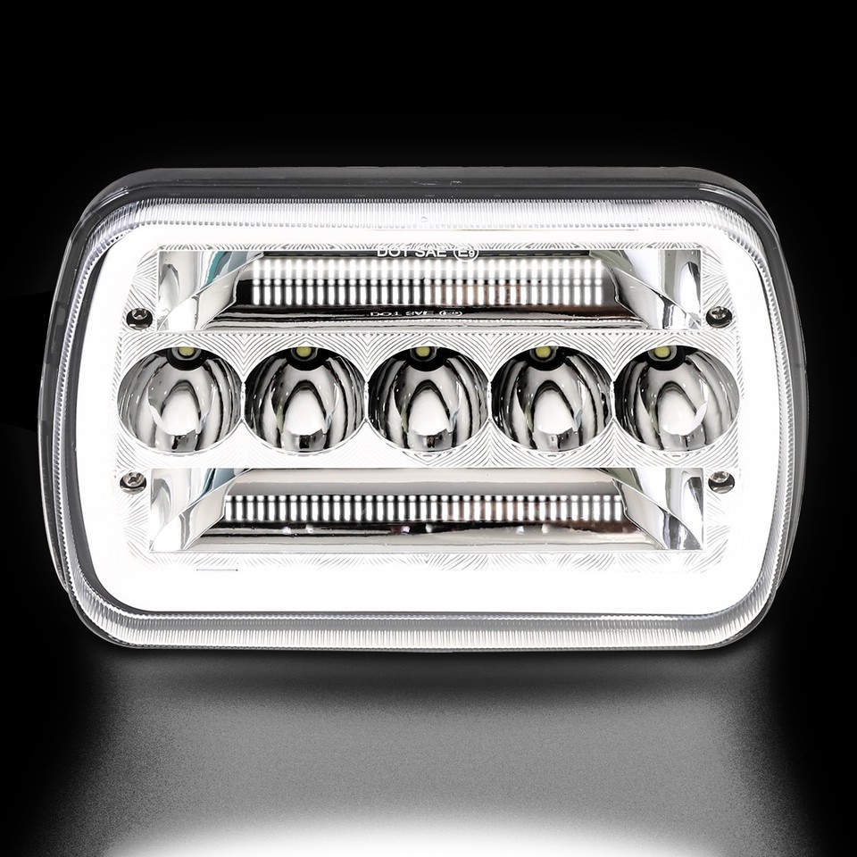 Pair 7X6 LED Headlights Hi/Lo DRL Turn Signal For 82-93 Chevy S10 ...