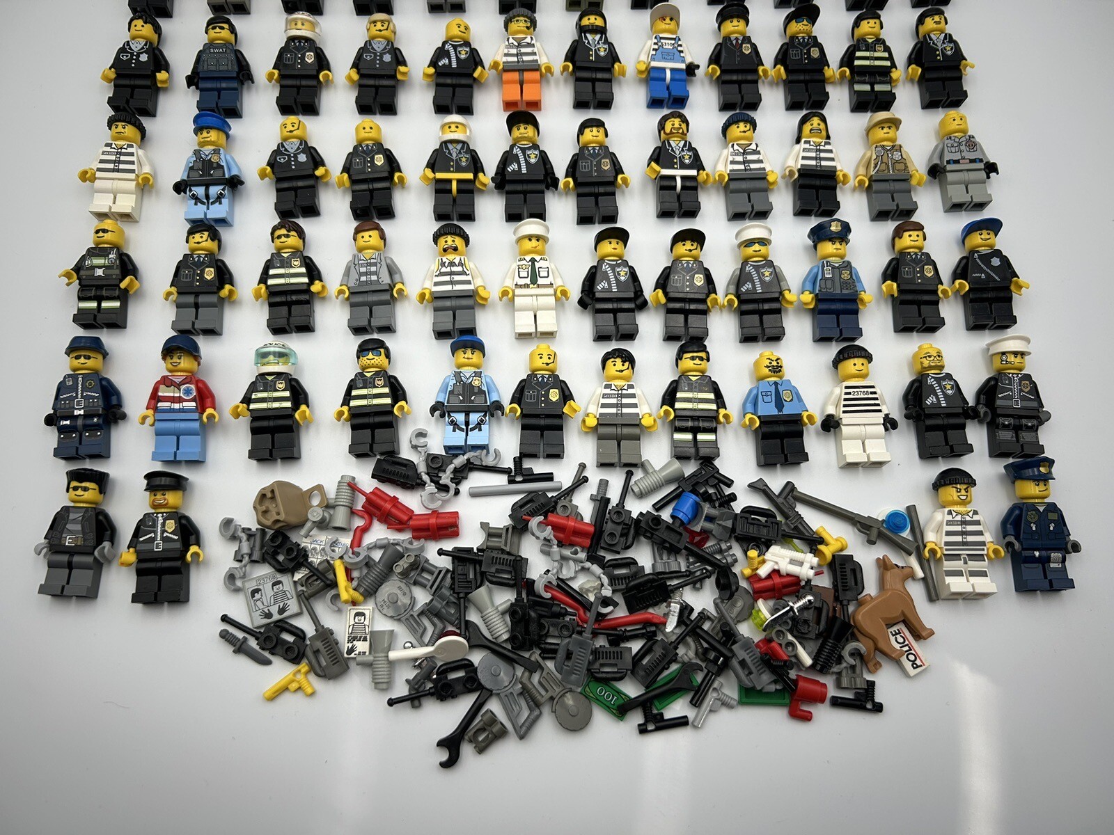 LEGO Lot of 100 Police Cops Criminal Prisoners Robbers Minifig Bulk ...