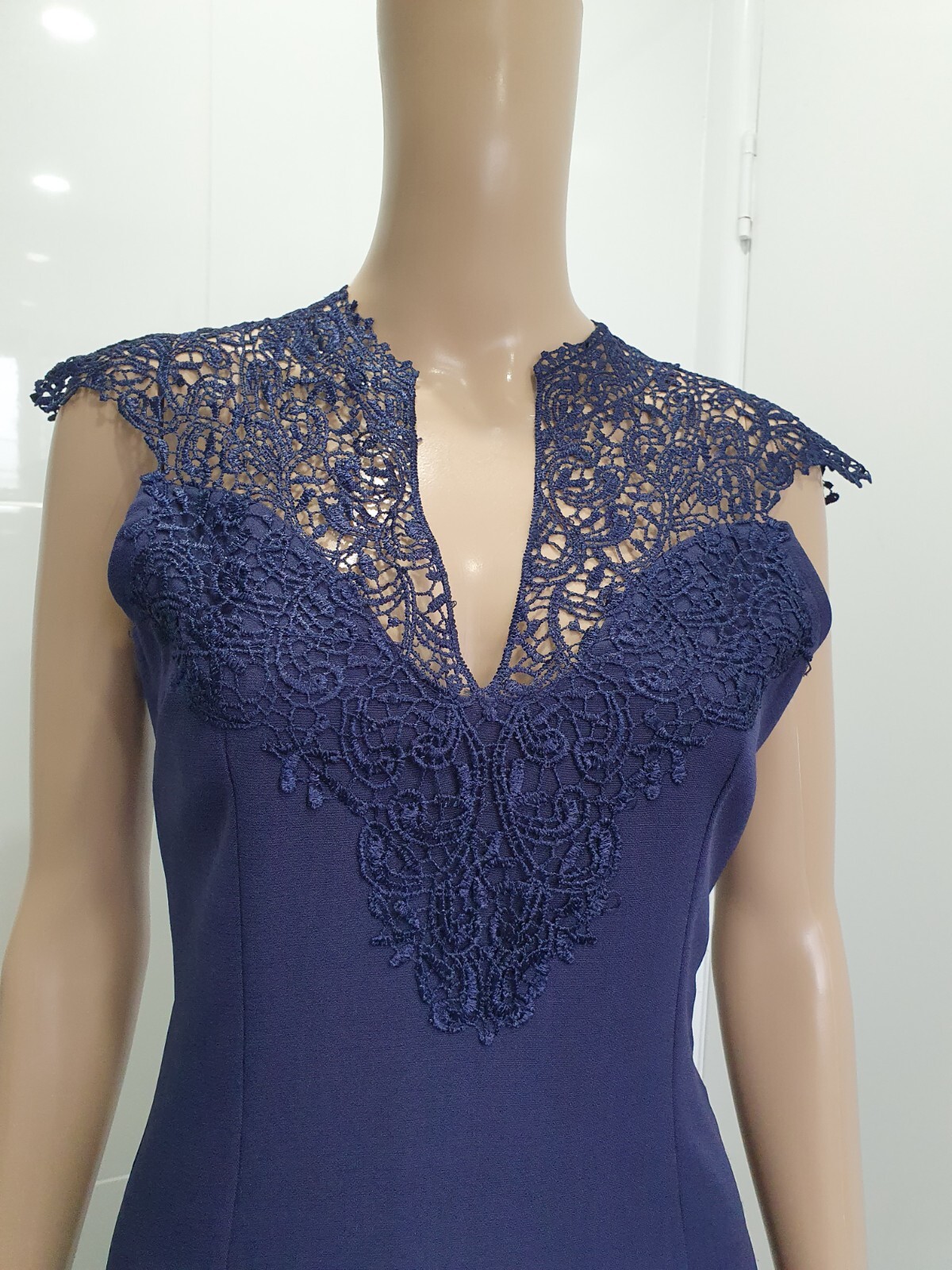 NIGHT BOOHOO TAG 10 BNWT NAVY CORAL CROCHET TOP PANEL MIDI BODYCON ...