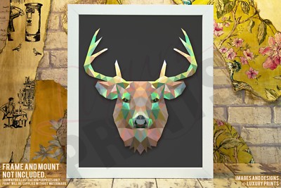 Polygon Triangles Geometrical Coloured Stag Art Picture Print Gift ...