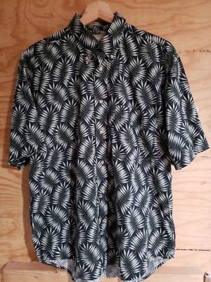 Natural Issue Aloha Hawaiian green black leaf pattern shirt | eBay