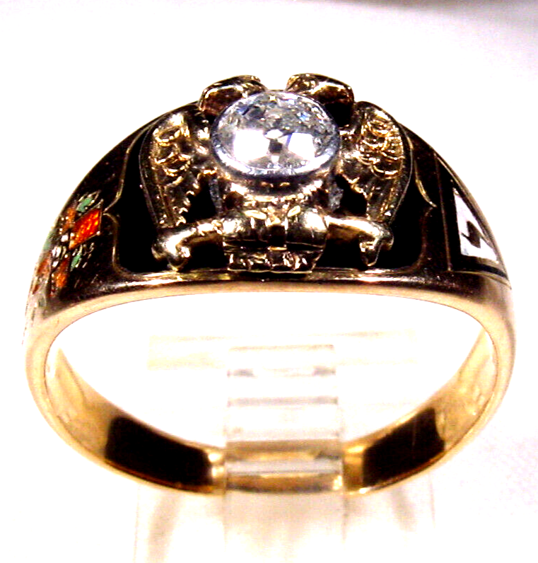Antigue Masonic Scottish Rite ring .50 ct European cut Diamond 14K ...