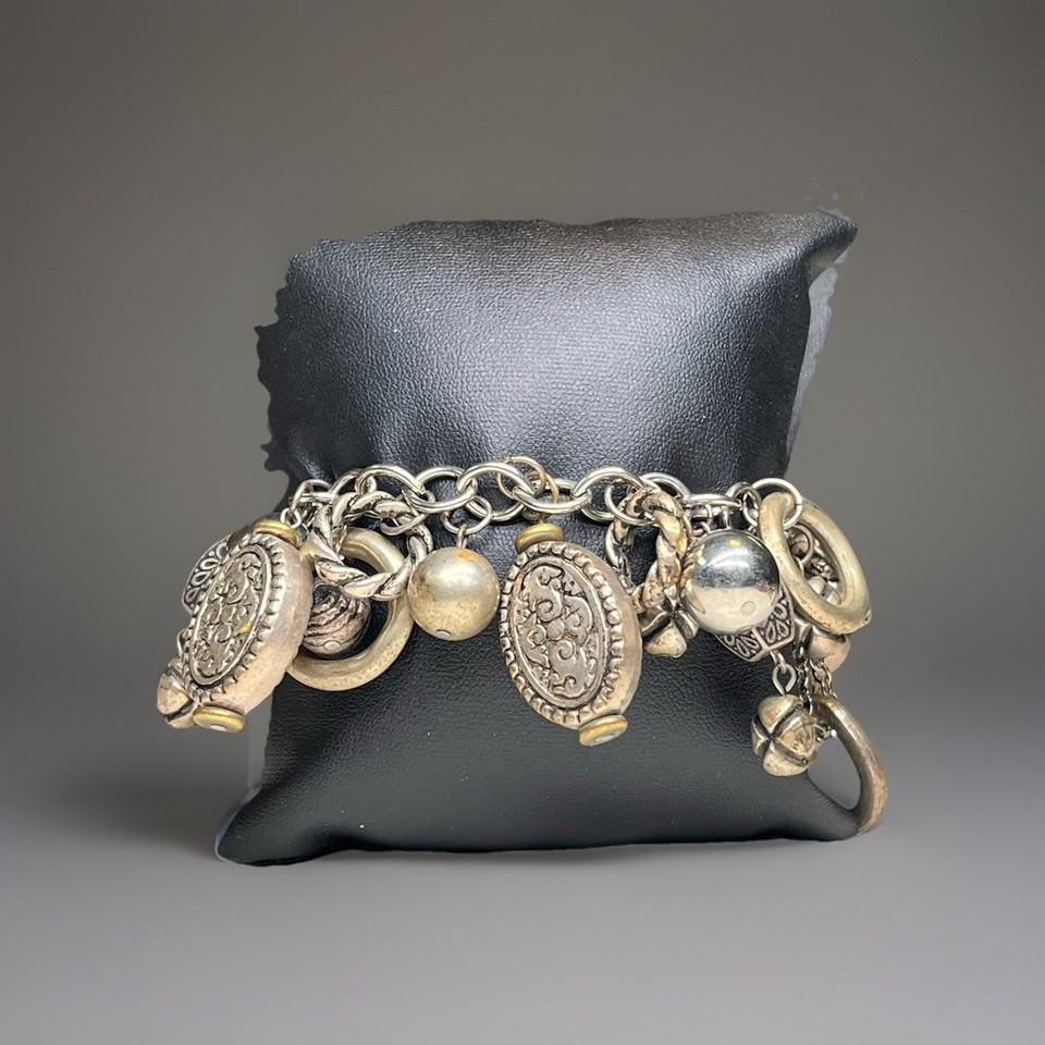 Vintage Monet Charm Bracelet Silver Gold Tone Barrel Clasp | eBay