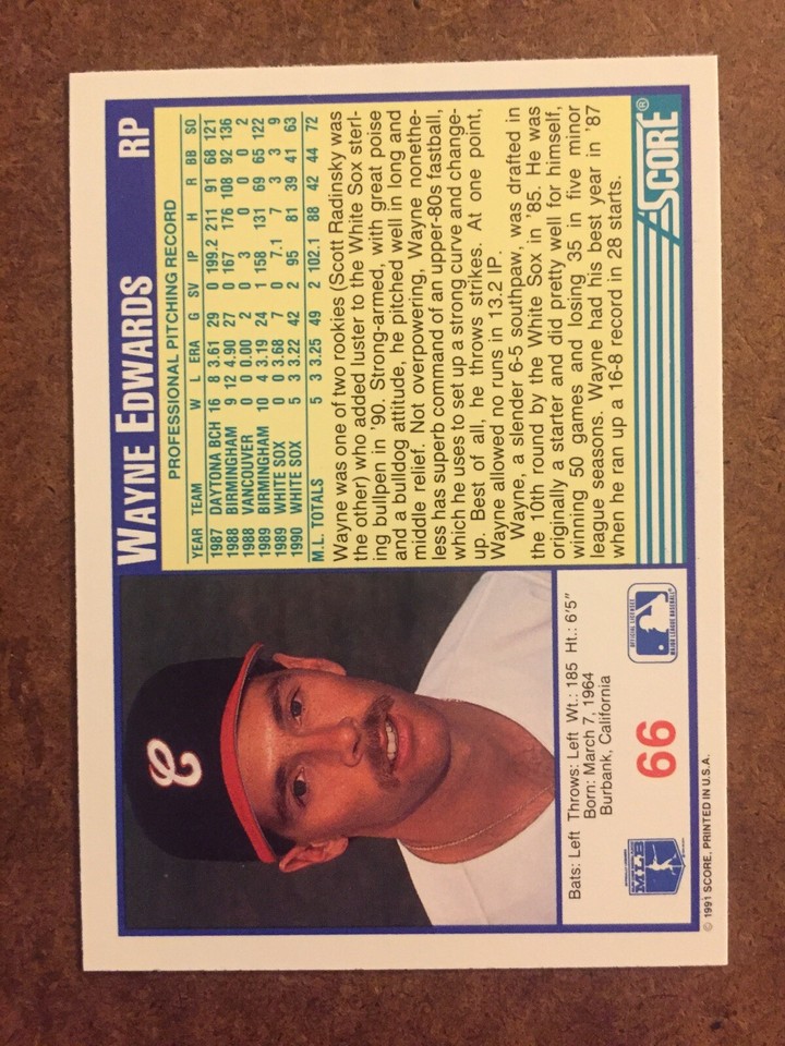 Wayne Edwards 66 Score 1991 MLB Baseball Trading Card | eBay