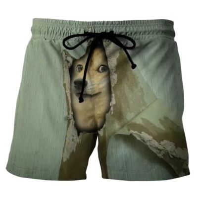 Doge Meme Shorts Funny 3D Dog Face Print Men’s Swim Trunks Summer Board ...