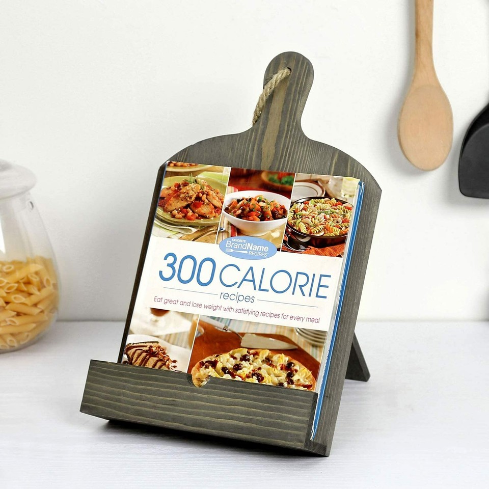 Gray Wood Countertop Recipe Book Holder, Kitchen Cookbook Display ...