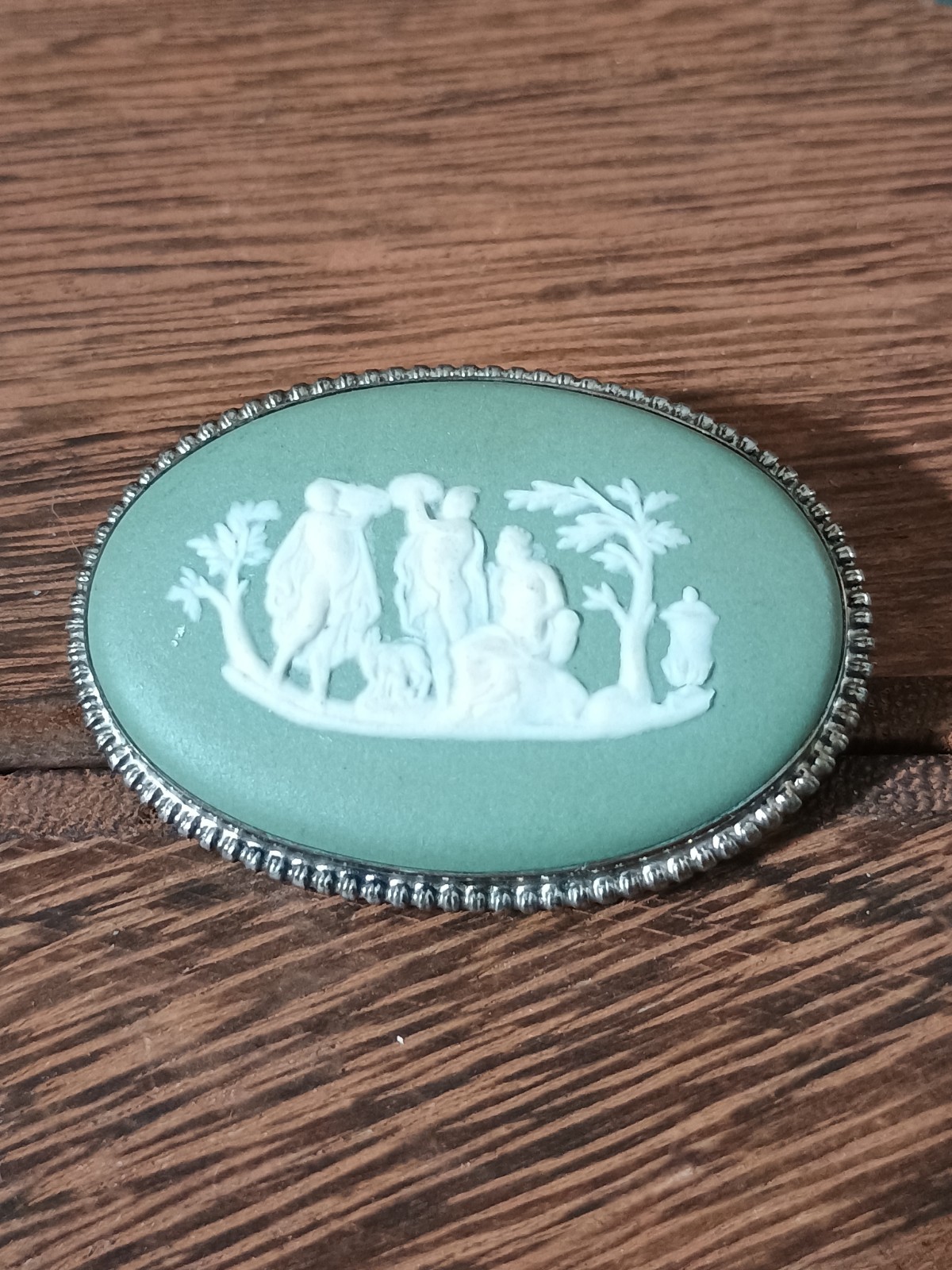 Wedgwood Green Jasperware Scenic Cameo Sterling Silve… - Gem